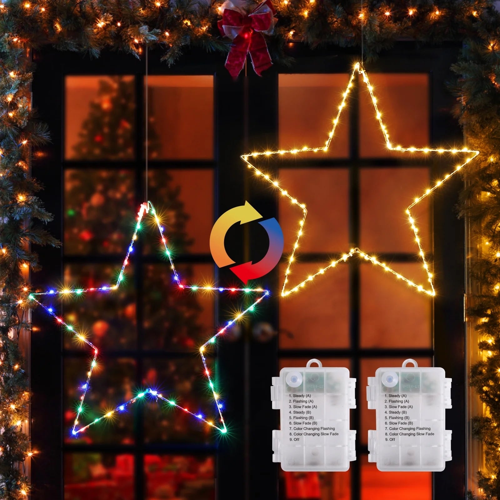 Aship 2Pack Christmas Window Star Lights, 19.6In 70LEDs Color Changing