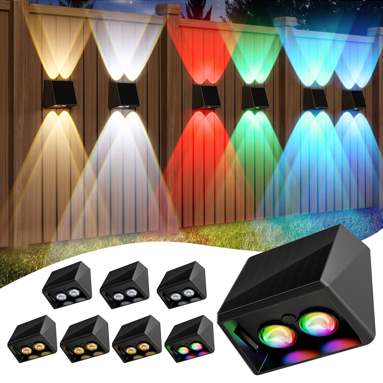 ASHIP Solar Fence Lights 8 Pack, 50 Lumens Outdoor Fence Solar Lights ...